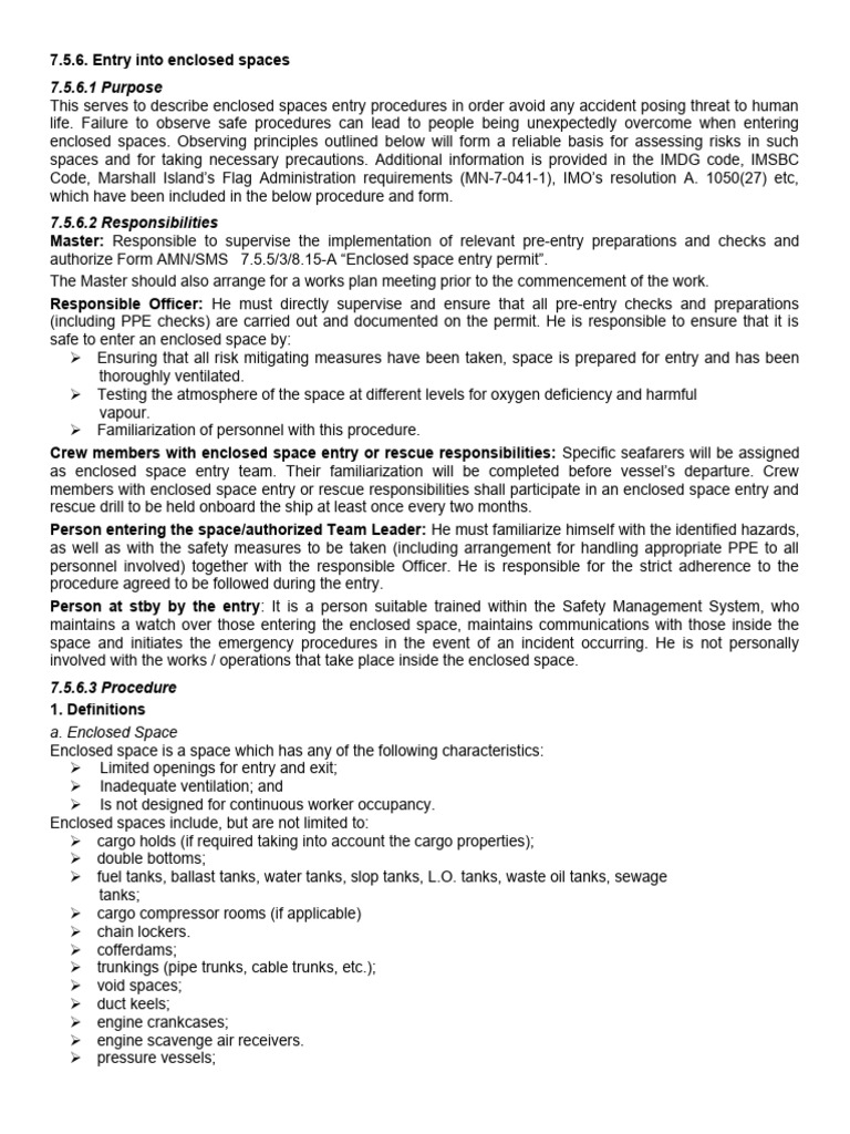 Enclosed Space Entry Procedures | PDF | Oxygen | Ventilation (Architecture)