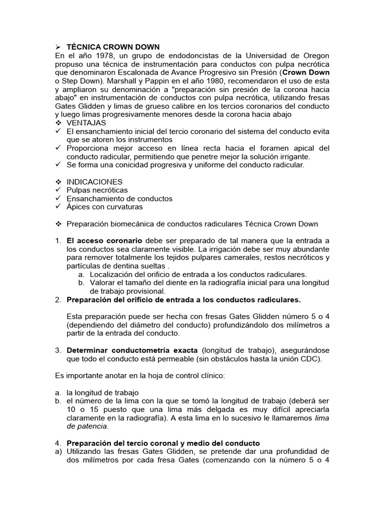 Técnica Crown Down | PDF | Tecnología