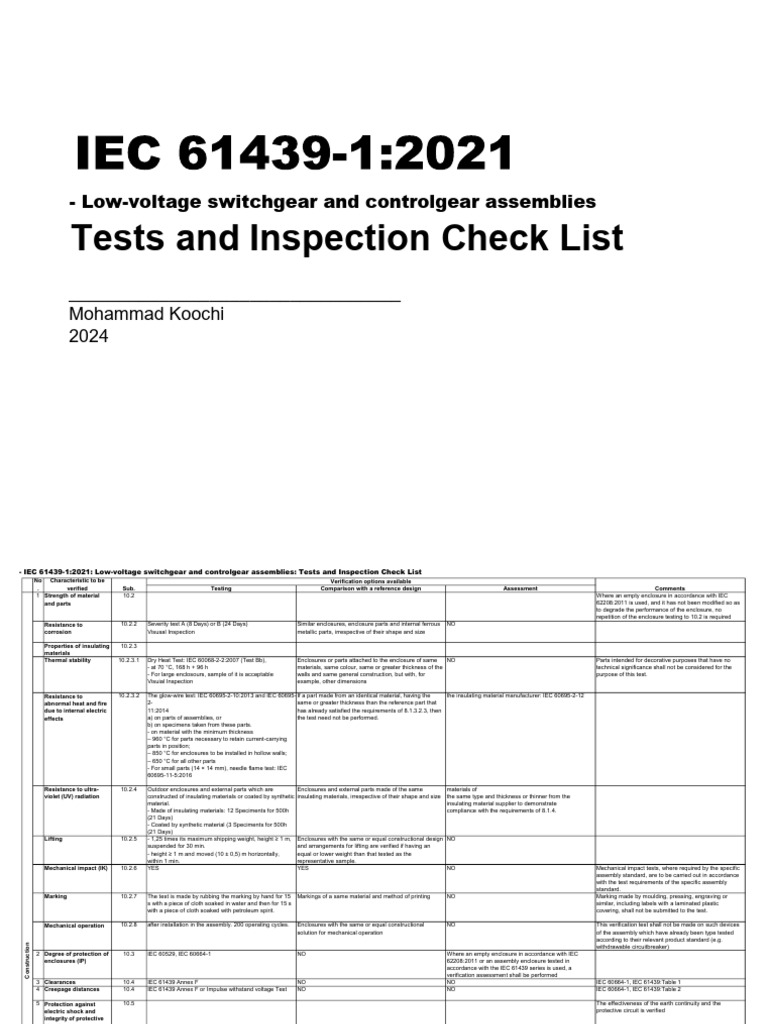 IEC 61439-1 - 2021 LV Switchgear - Tests & Inspection | PDF | Insulator ...