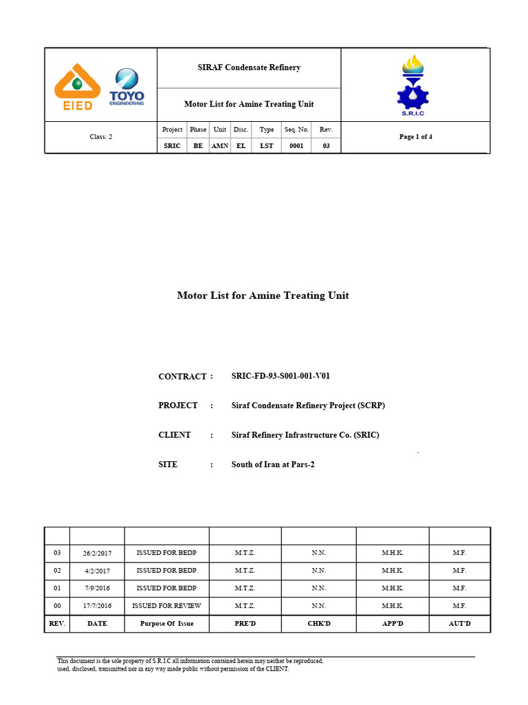 Amine Unit Motor List - Siraf Refinery | PDF | Energy Technology ...