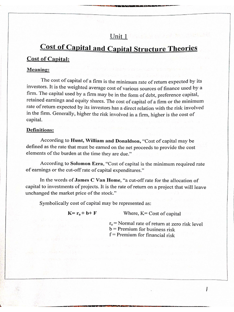 AFM Chapter 1 Cost of Capital and Capital Structure Theories | PDF