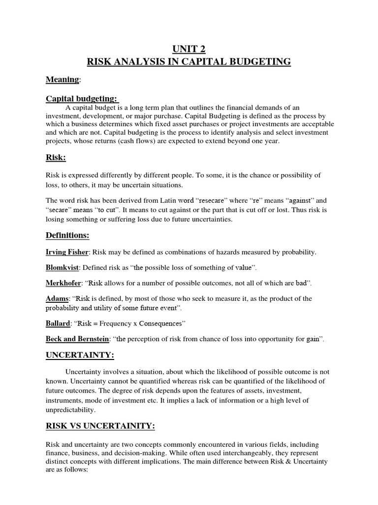 Risk Analysis in Capital Budgeting | PDF | Risk | Financial Risk
