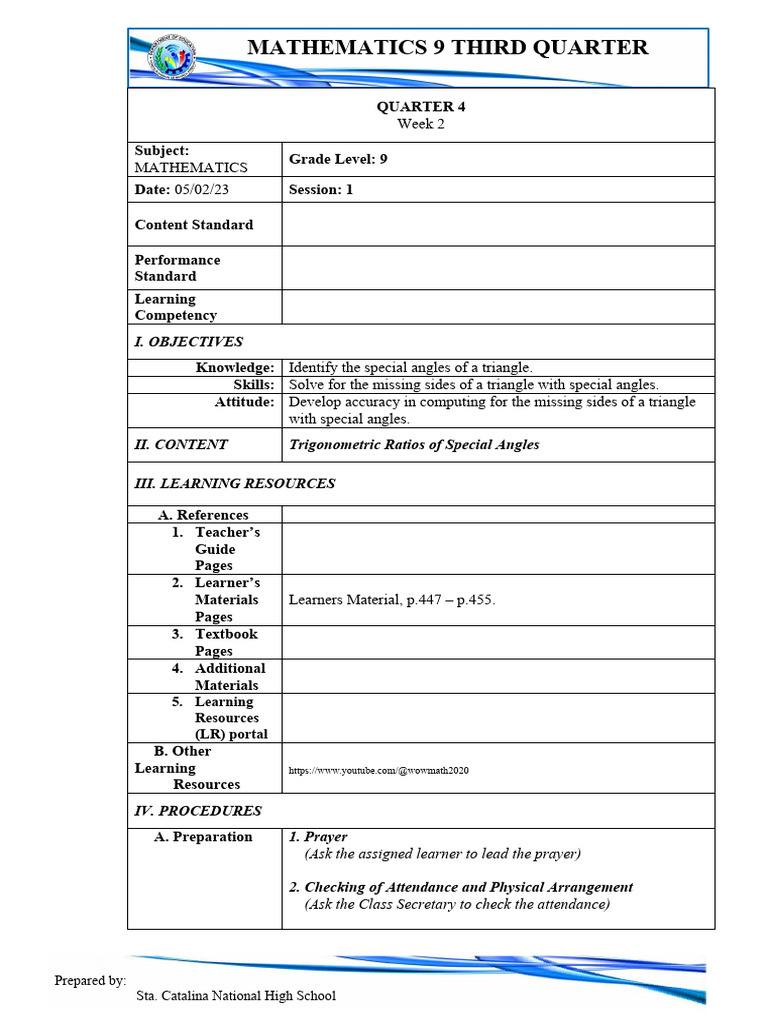 LP 3 Special Angles | PDF | Triangle | Elementary Geometry
