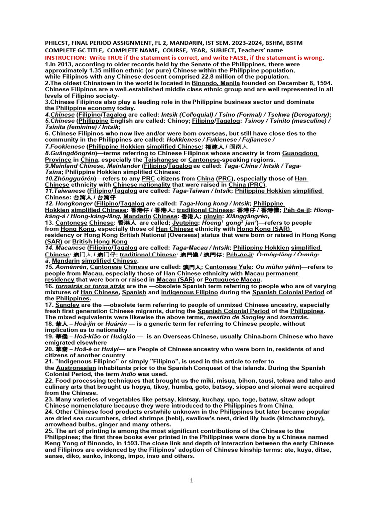 INSTRUCTION: Write TRUE If The Statement Is Correct, and Write FALSE, If The Statement Is Wrong ...