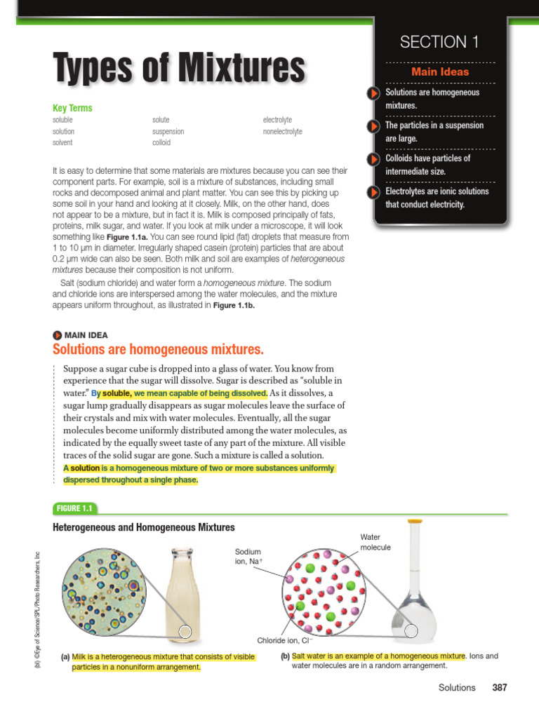 12.1 Types of Mixtures | PDF | Mixture | Electrolyte