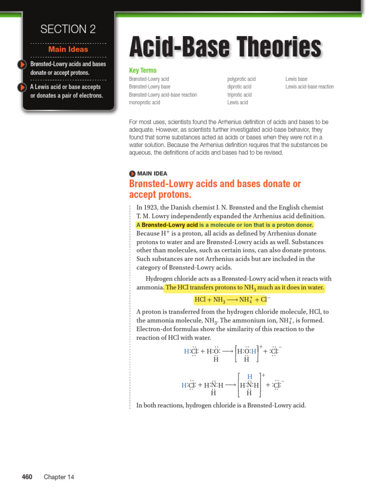 14.2 Acid-Base Theories | PDF | Acid | Chemical Bond