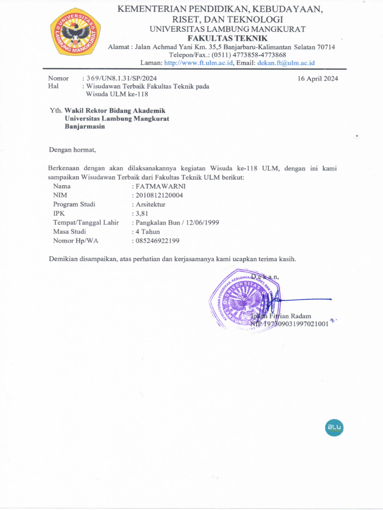 Wisudawan Terbaik FT_Wisuda ke-118 | PDF