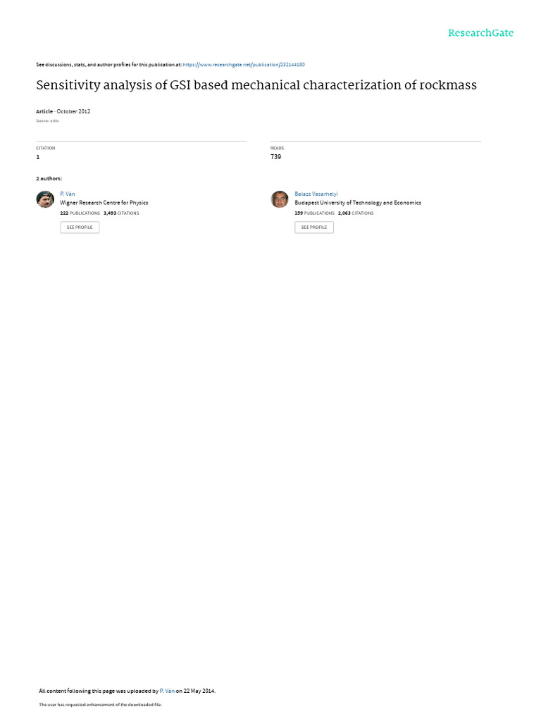 Sensitivity Analysis of GSI Based Mechanical Characterization of Rockmass | PDF | Engineering ...