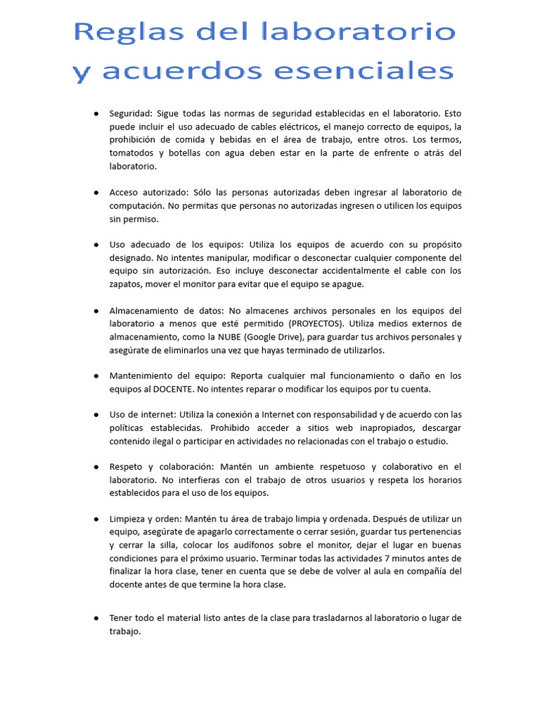 Reglas Del Laboratorio-2 | PDF | Laboratorios | Archivo de computadora