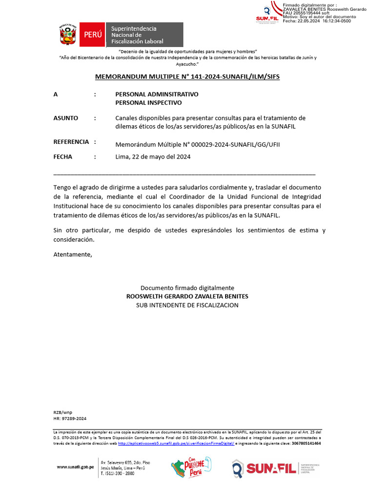 Memorandum Multiple #141-2024 | PDF