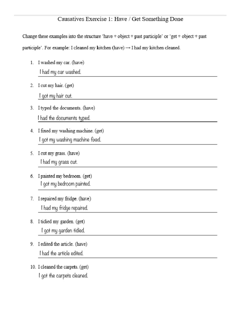 Causative Form Exercises | PDF | Home & Garden