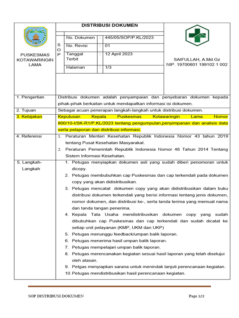 SOP Distribusi Dokumen | PDF