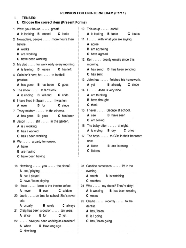 Revision For The End-Term Exam (Part 1) | PDF | Syntax | Grammar