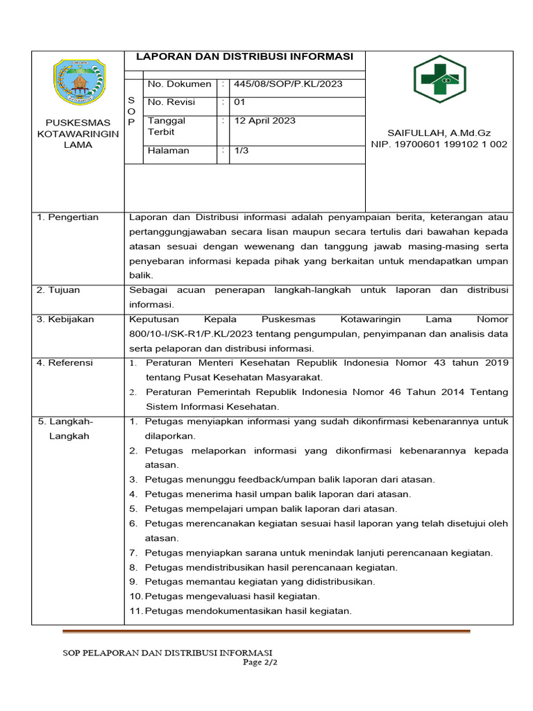 FSOP Laporan Dan Distribusi Informasi | PDF | Bisnis | Pengelolaan Keuangan & Uang