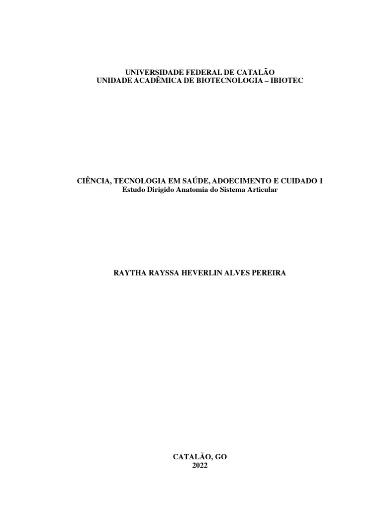 RAYTHA - Estudo Dirigido Anatomia Do Sistema Articular | PDF ...
