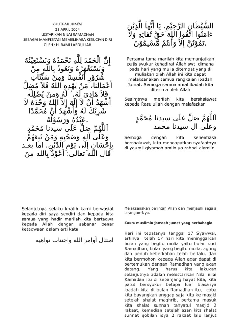 Khutbah Jum'at 26 April 2024 | PDF