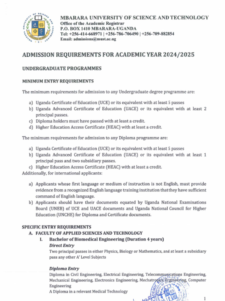 Ug Detailed Entry Requiremnets 2024 2025 Signed | PDF