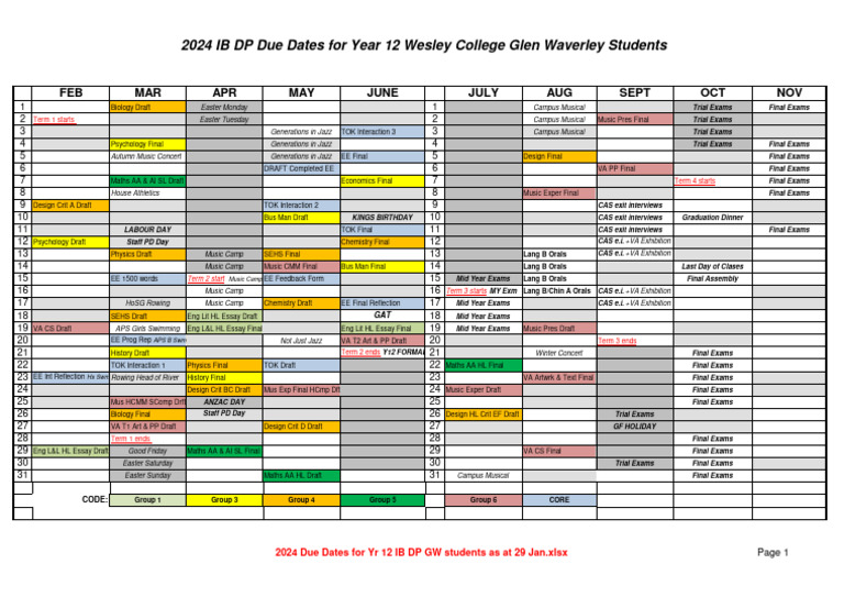 2024 IB DP Deadlines Wesley College | PDF