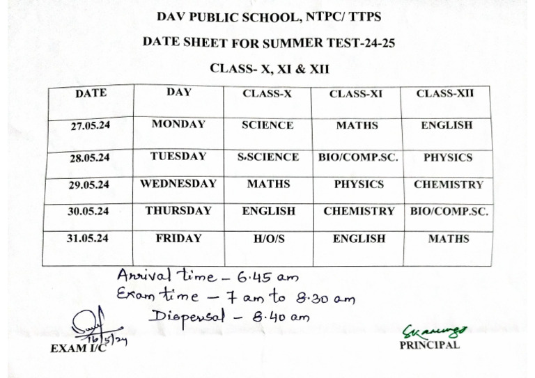 Date Sheet For Summer Test | PDF