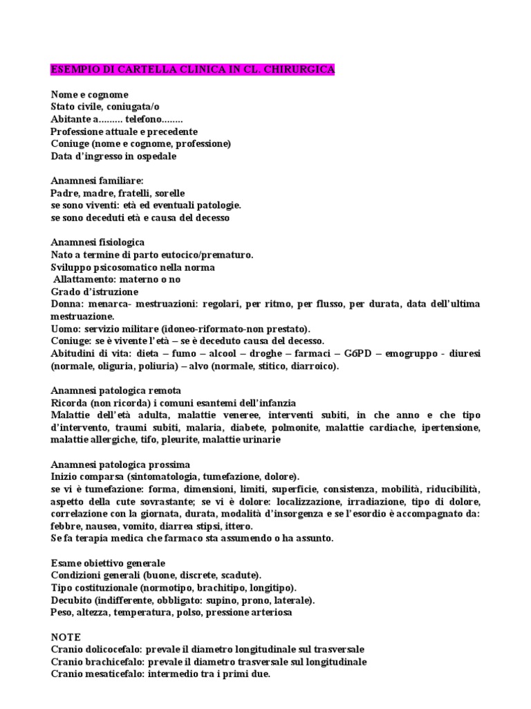 Esempio Di Cartella Clinica