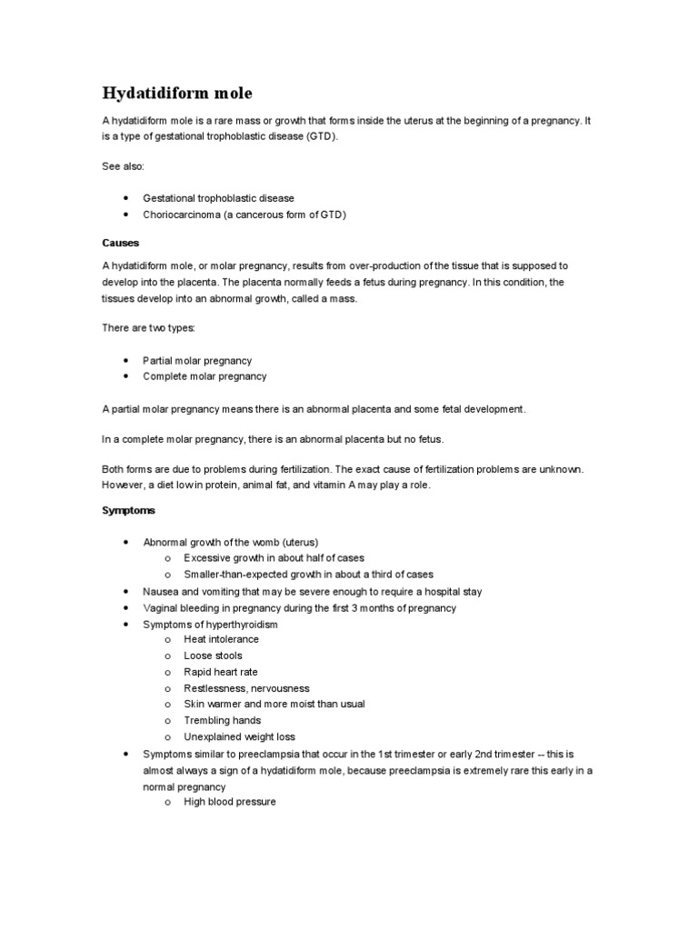 Hydatidiform Mole PDF Pregnancy Human Reproduction