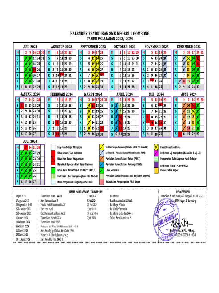 2b. Kalender Pendidikan SMKN 1 Gombong 2023-2024 | PDF
