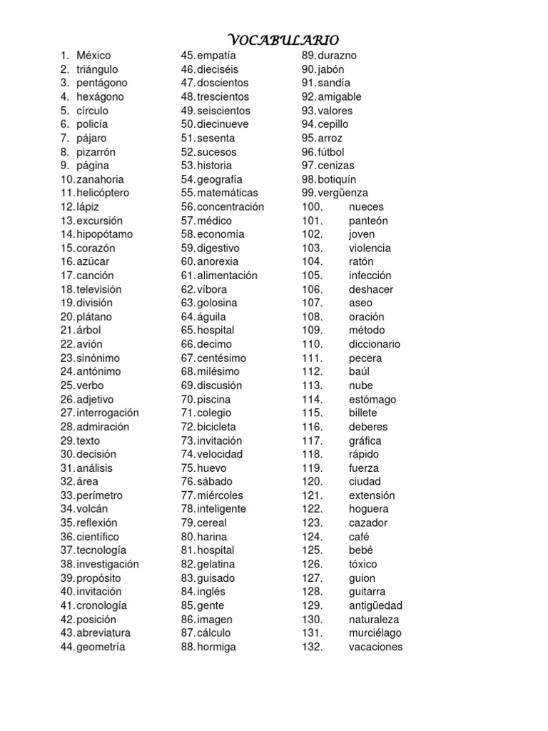 Vocabulario Esencial en Español | PDF
