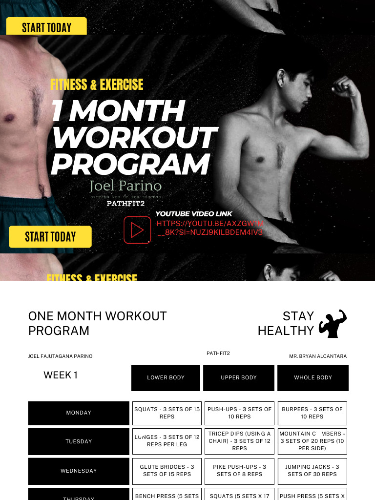 1 Month Workout Progam Joel Parino | PDF | Management Of Obesity ...
