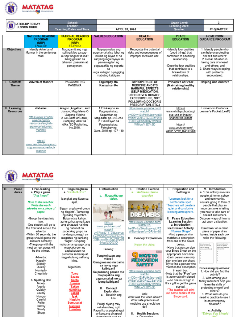 Grade 3 Catch-Up Friday Lesson Guide | PDF