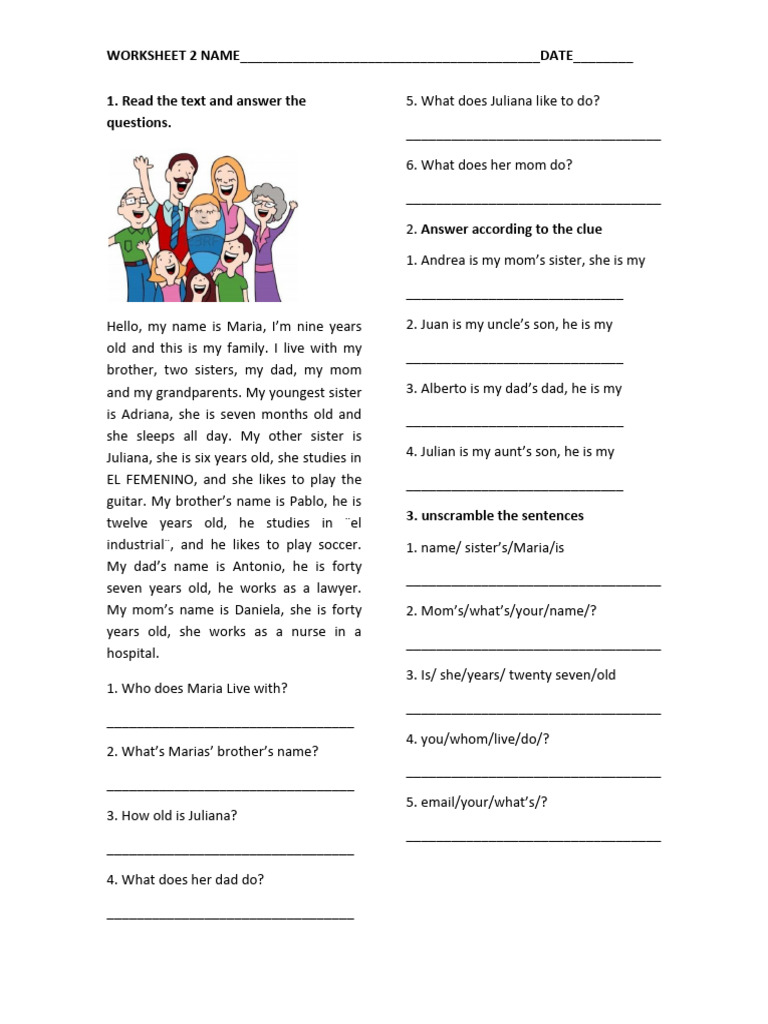 WORKSHEET 2 Family Members | PDF