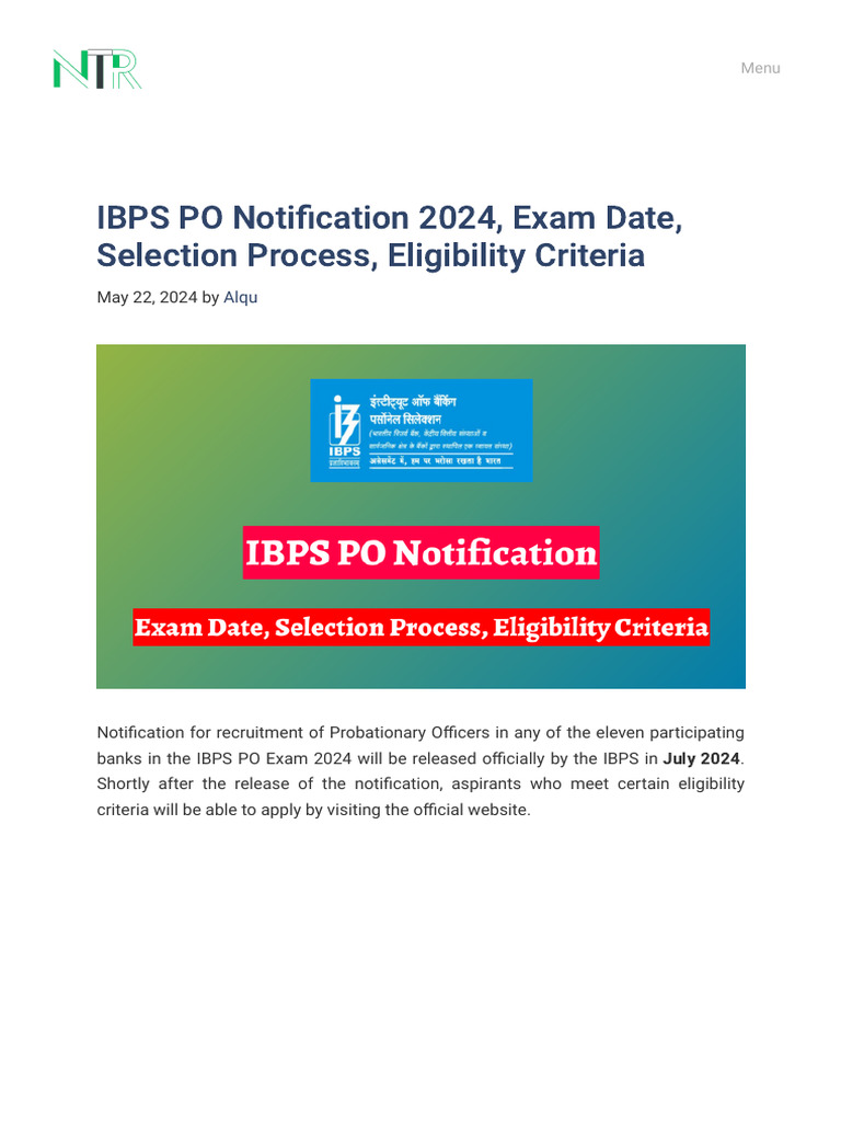 IBPS PO Notification 2024, Exam Date, Selection Process, Eligibility ...
