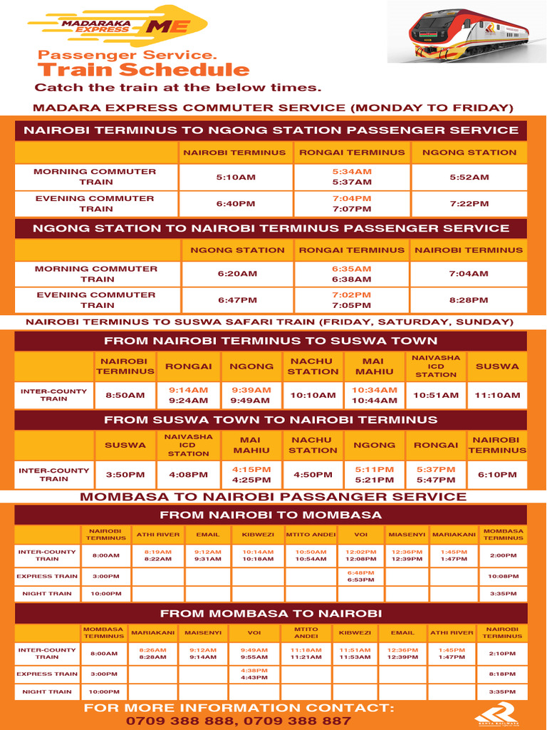 Madaraka Express Passenger Service Mombasa To Suswa Station Schedule ...