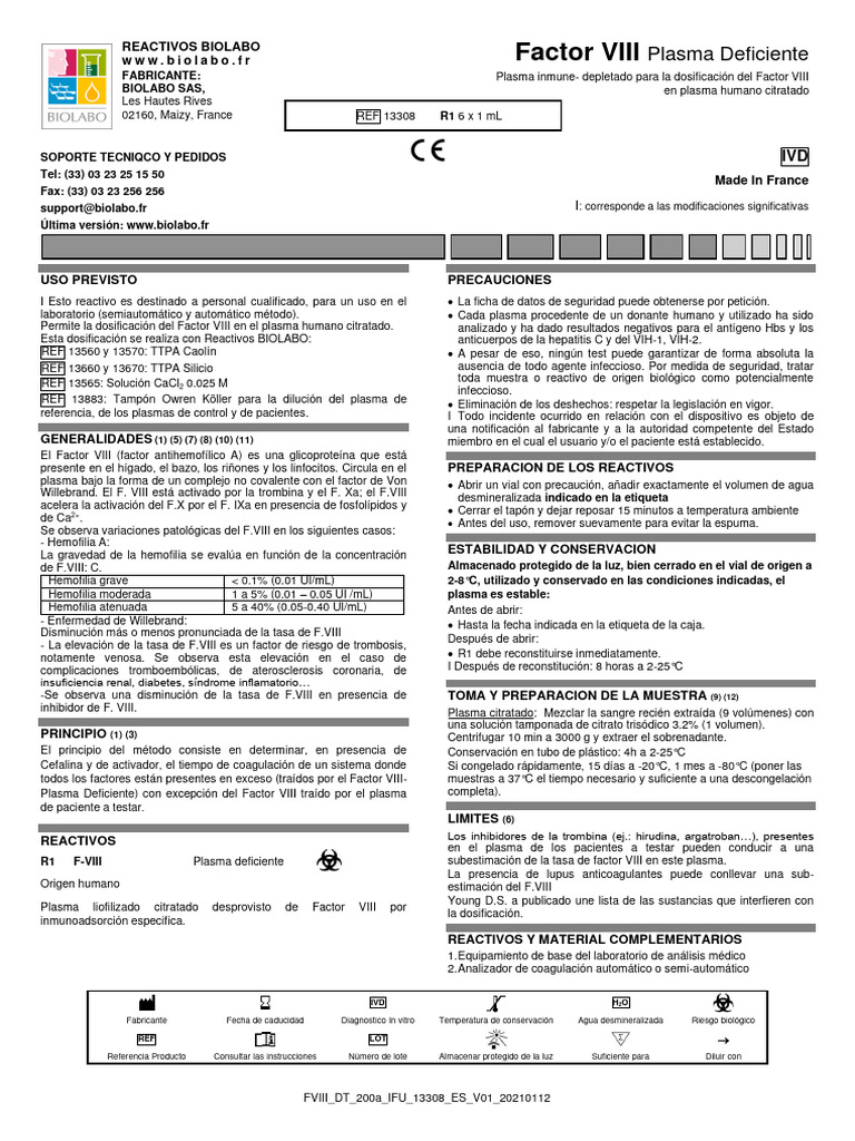 Dosificación de Factor VIII en Plasma | PDF | Hemofilia ...