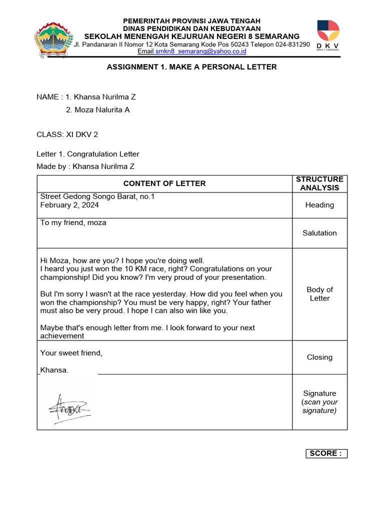 Personal Letter Khansa Moza | PDF