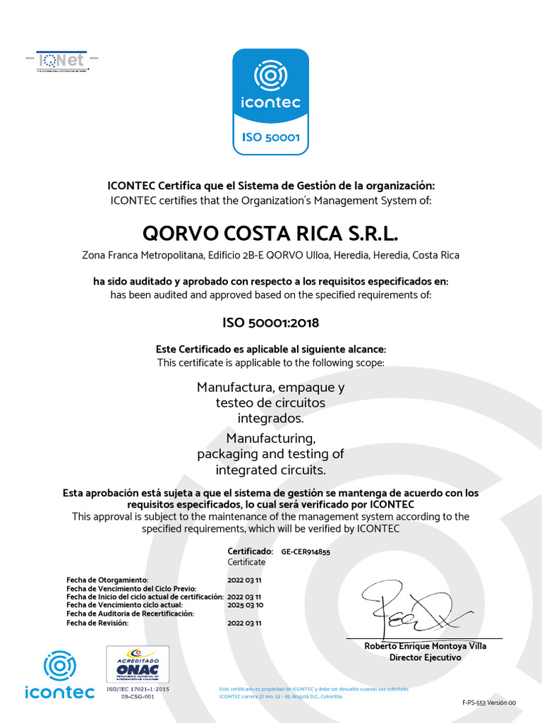 Qorvo Costa Rica Iso 50001 | PDF