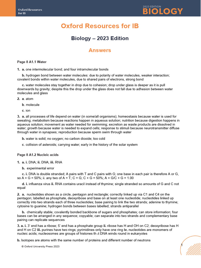 IB Biology 2023 Study Guide Answers | PDF | Action Potential ...