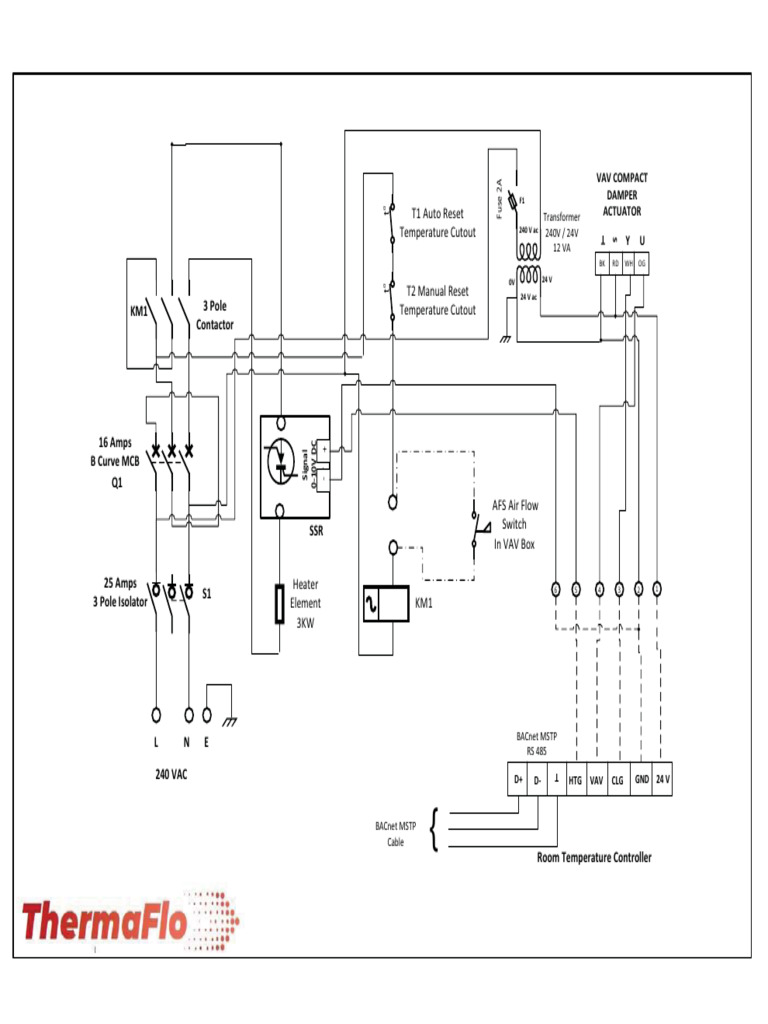 VAV - Heater - 1PH Scheme Drawing. | PDF | Electrical Wiring | Power ...