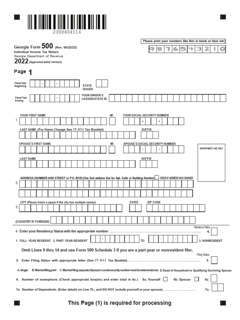 2022 500 Individual Income Tax Return - Blank Form For Printing | PDF ...