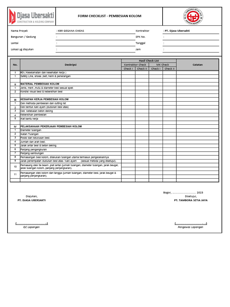 Kolom - Form Checklist | PDF
