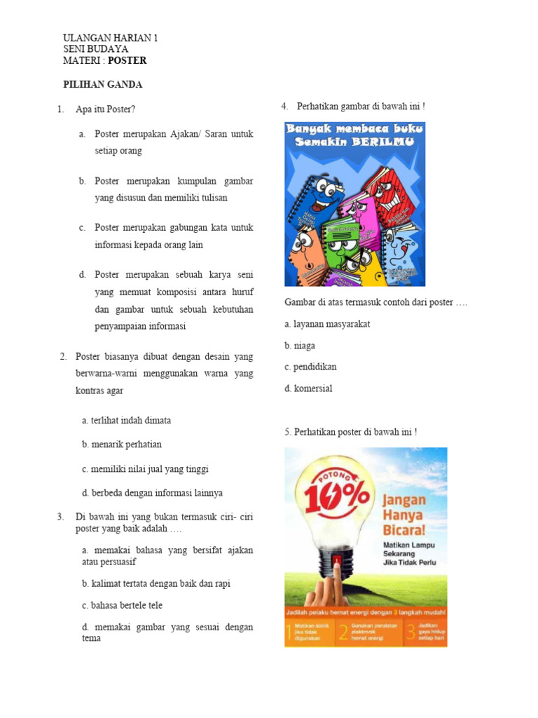 Soal Ulangan Harian POSTER Kelas 8 | PDF