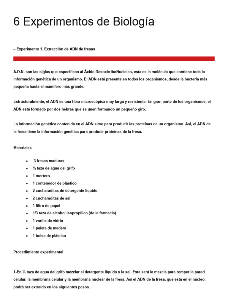 6 Experimentos de Biología | PDF | Adn | Levadura