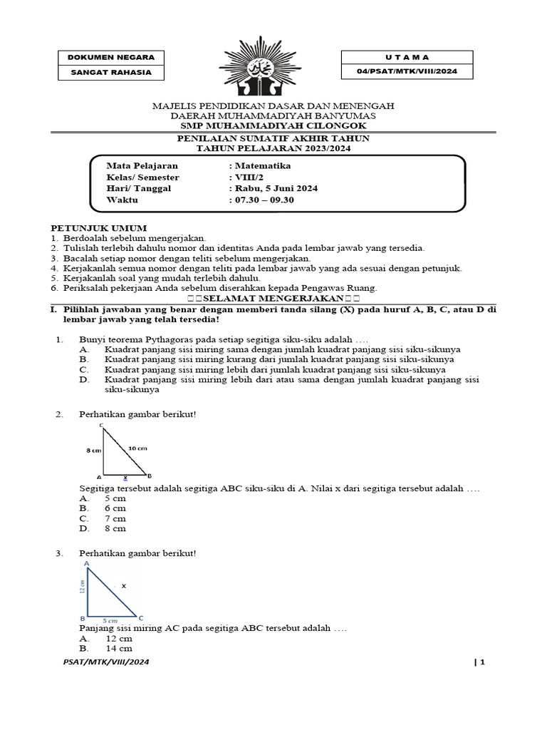 Soal Psat Genap MTK 8 | PDF | Metode & Bahan Ajar