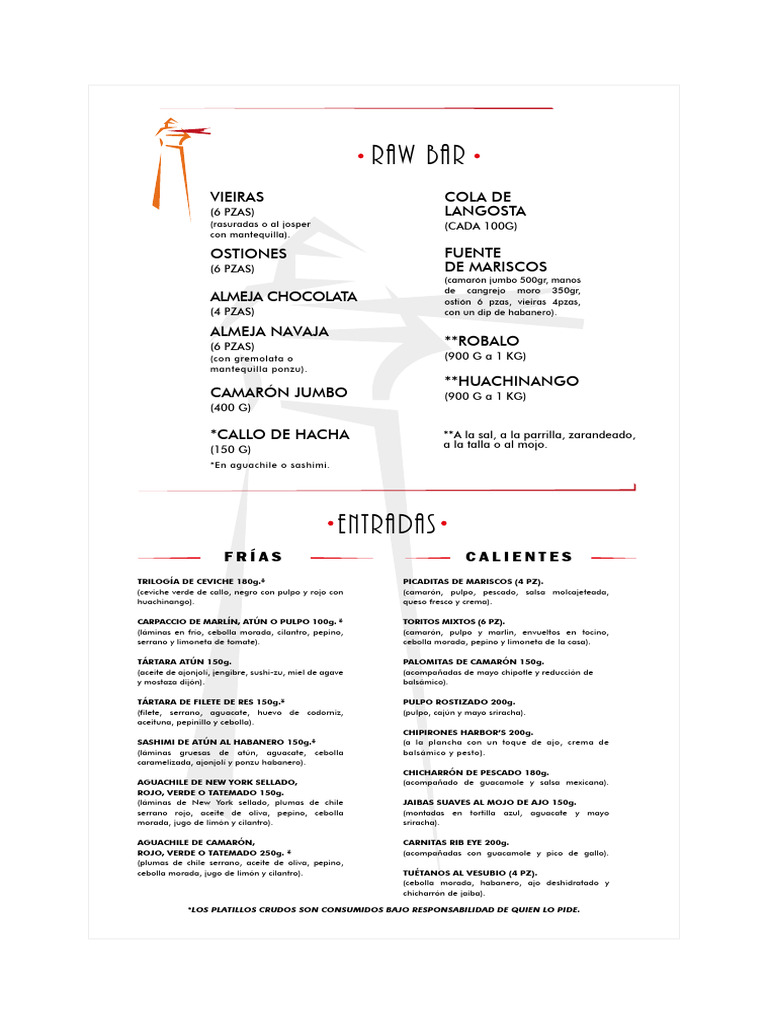 Menú de Harbor's Steakhouse | PDF | Mariscos | ensalada