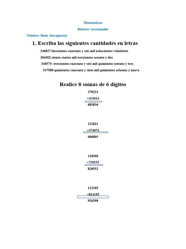 Deberes Vacacionales Matemáticas | PDF | Aritmética | Notación Matemática