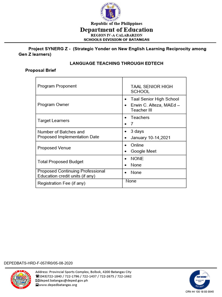 Training DESIGN Taal SHS LAC Subgroup 1 A | PDF | Educational ...
