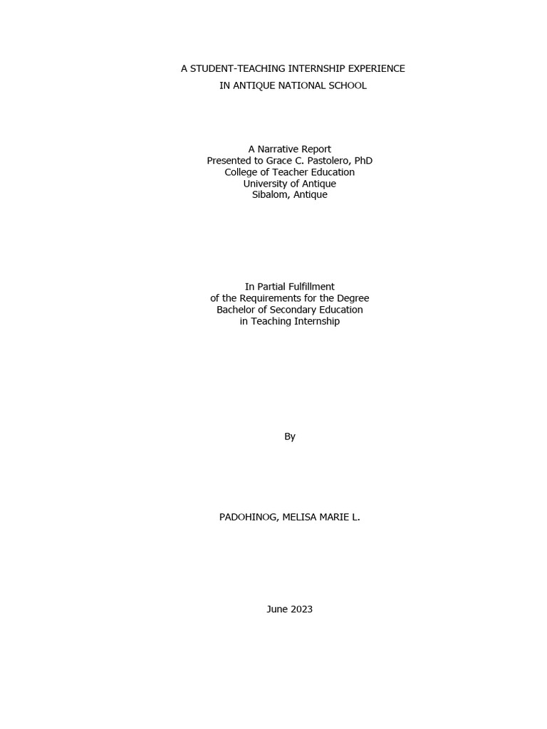 Student Teaching Internship Report | PDF | Inclusion (Education) | Teachers