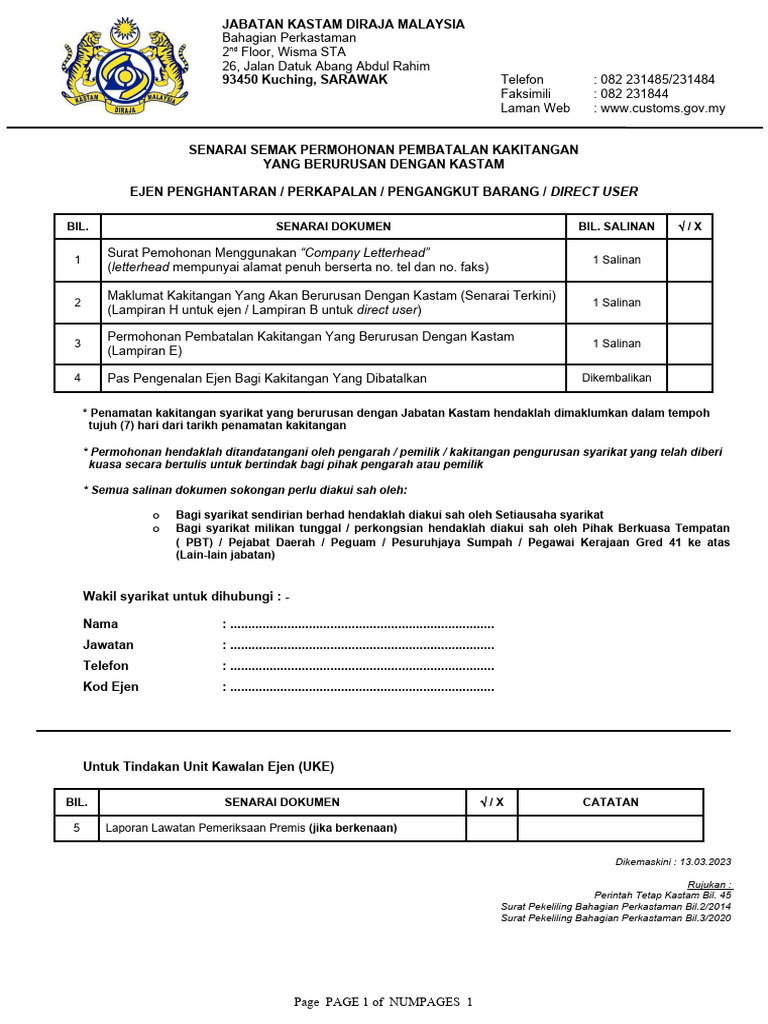 Checklist - Tauliah Pekerja (Pembatalan) YF, YS, YZ & YD | PDF