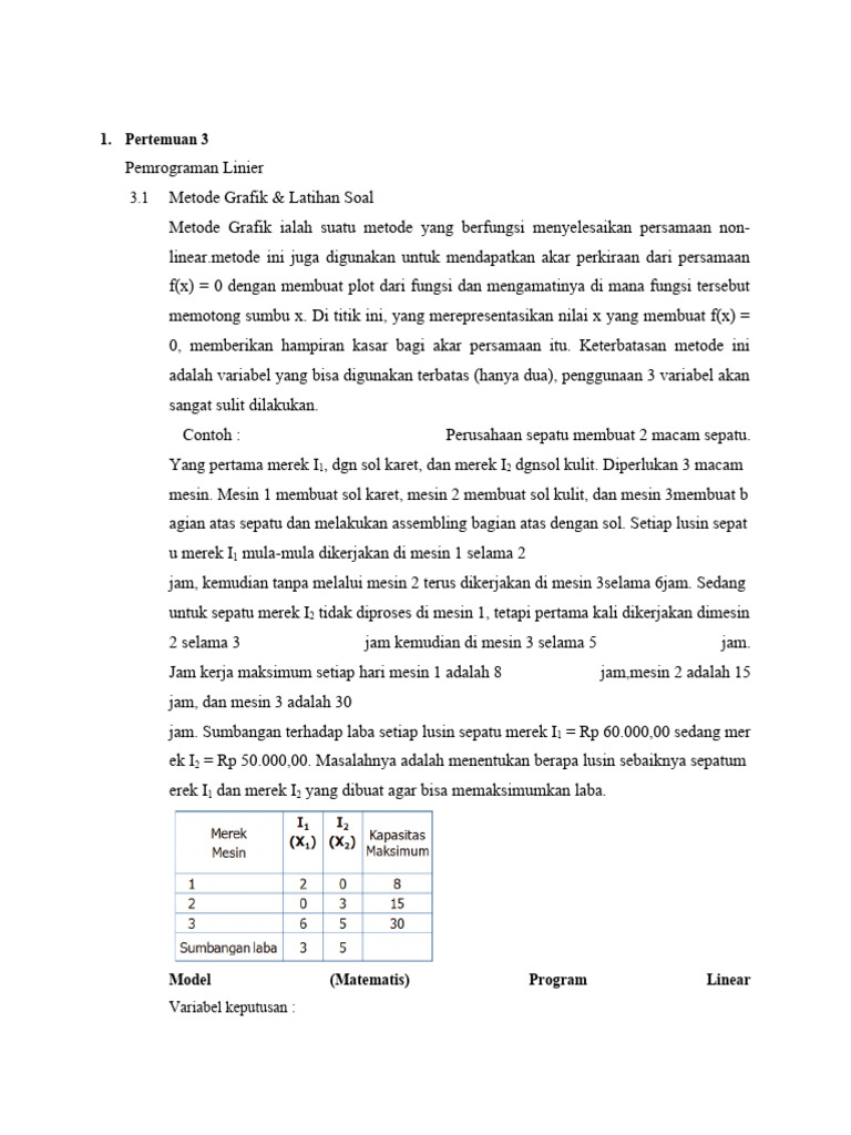 Pemrograman Linier: Metode Grafik dan Contoh | PDF