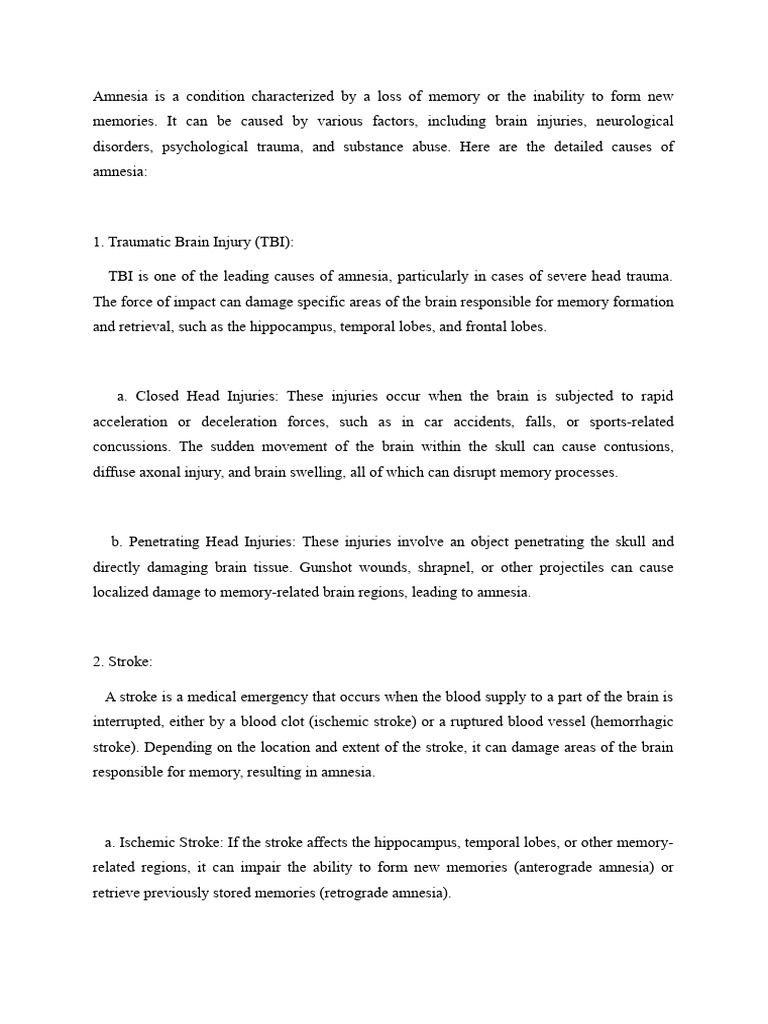 Amnesia Presentation | PDF | Traumatic Brain Injury | Dementia