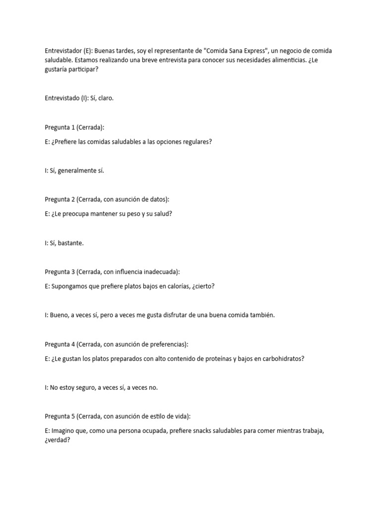 Entrevista sobre Comida Saludable y Preferencias | PDF